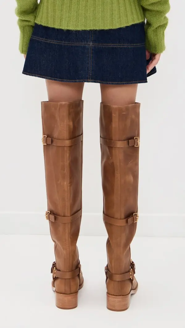 Farm Rio Distressed Leather Over-the-knee Boots