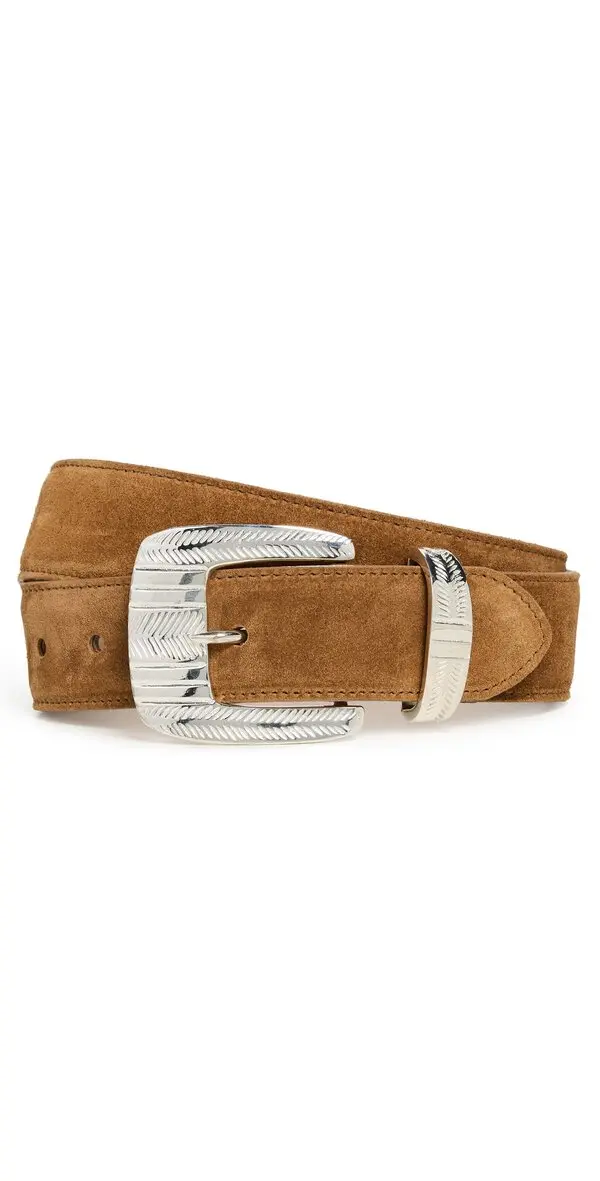 L'Agence Aya Engraved Belt - Cognac Suede