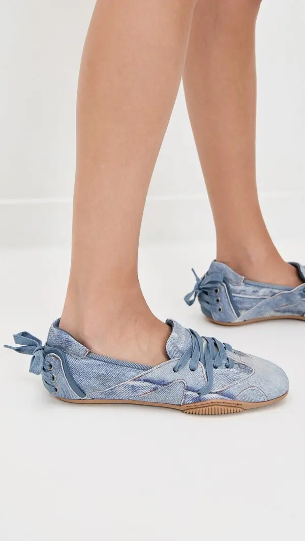 Acne Studios Lace-Up Denim Print Shoes Light Blue Editorialist