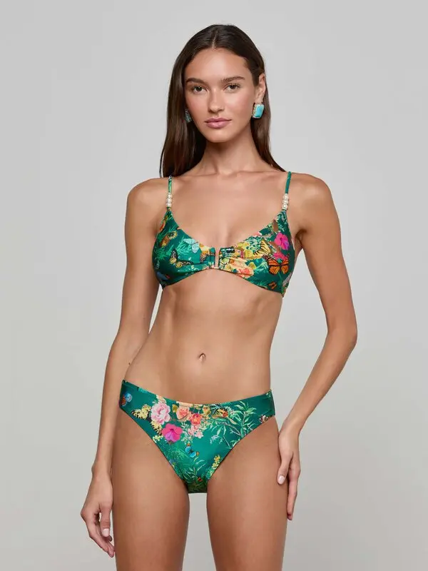 L'Agence Nicole Bikini Bottom - Bottle Green Multi Charonda Butterfly