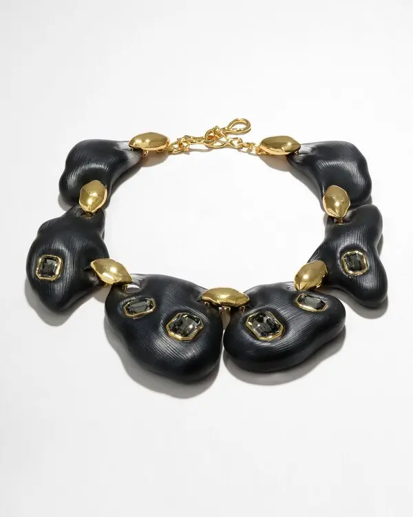 Alexis Bittar Lucite Jeweled Pebble Bib Necklace - Black
