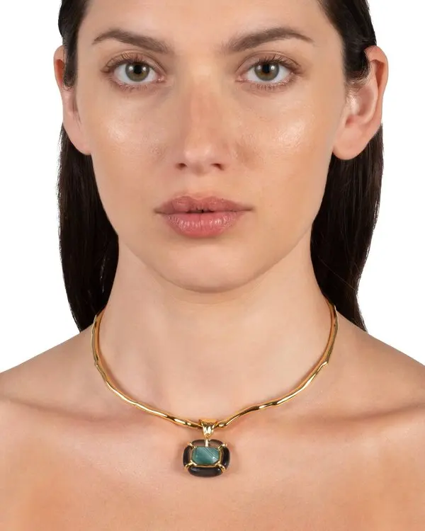 Alexis Bittar Lucite Jeweled Green Agate Collar Necklace - Black