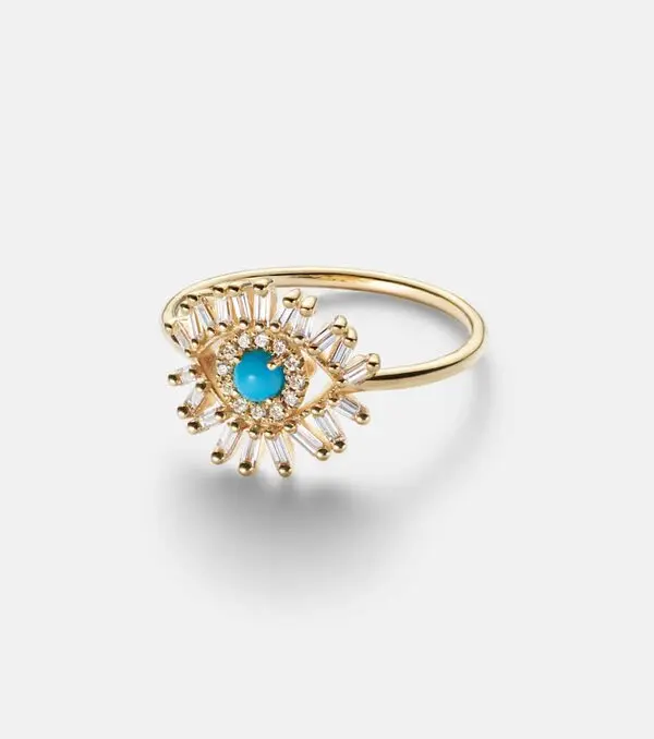 SUZANNE KALAN Evil Eye Mini 18kt Ring With Turquoise And Diamonds - Gold