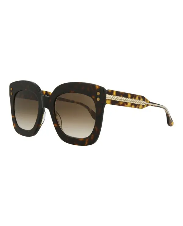 Bottega Veneta Square Rectangle Sunglasses - Havana/crystal/brown (bv0238s