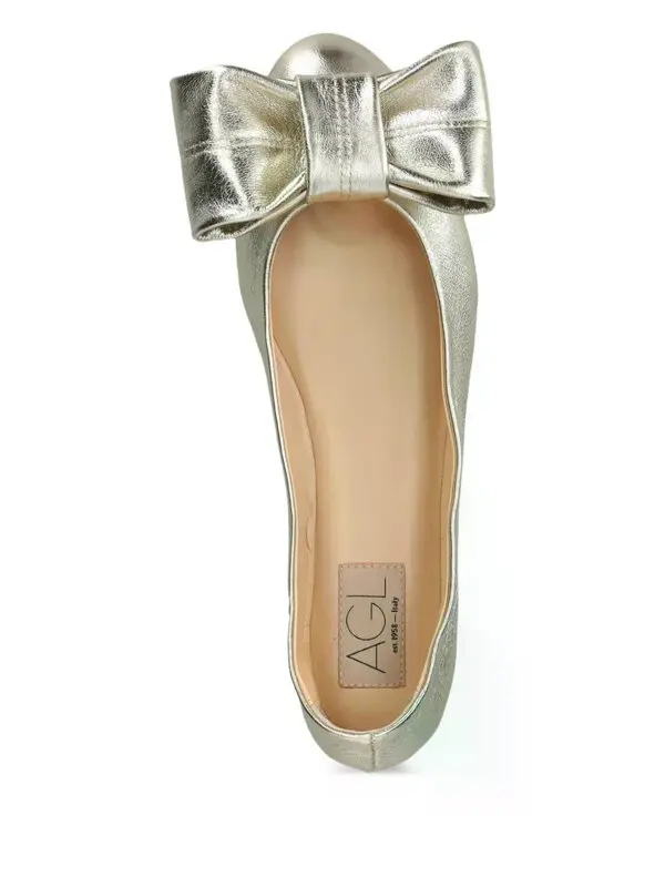 Agl Bow-embellished Ballet Flats - Gold
