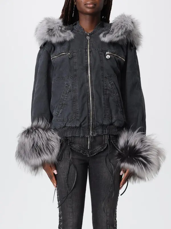 Blumarine Cropped Jacket With Fur Trim - Black