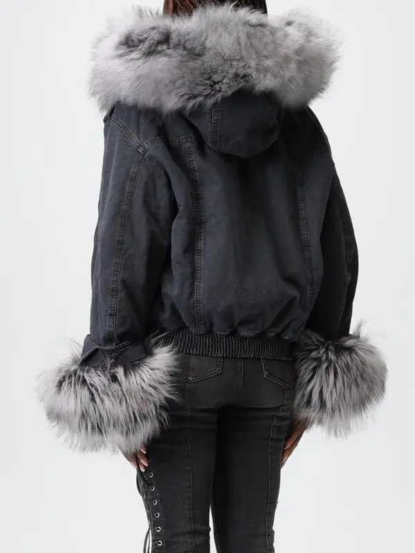 Blumarine Cropped Jacket With Fur Trim - Black