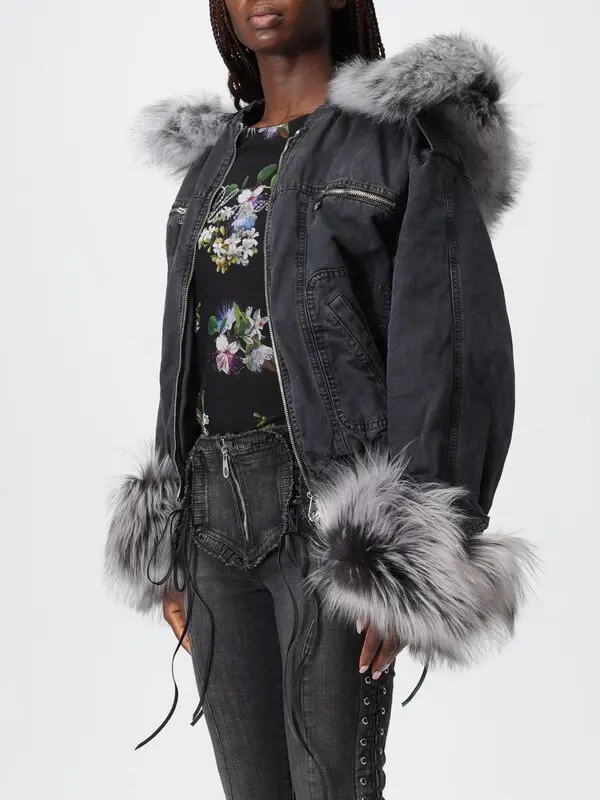 Blumarine Cropped Jacket With Fur Trim - Black