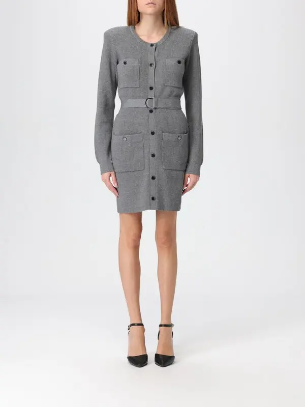Liu Jo Button-up Belted Ribbed Dress
