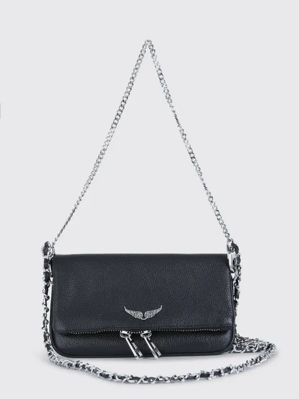 Zadig&Voltaire Rock Nano Grained Calfskin Leather Crossbody Bag With Logo - Black