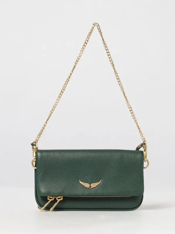 Zadig&Voltaire Rock Nano Grained Calfskin Leather Crossbody Bag With Logo - Green