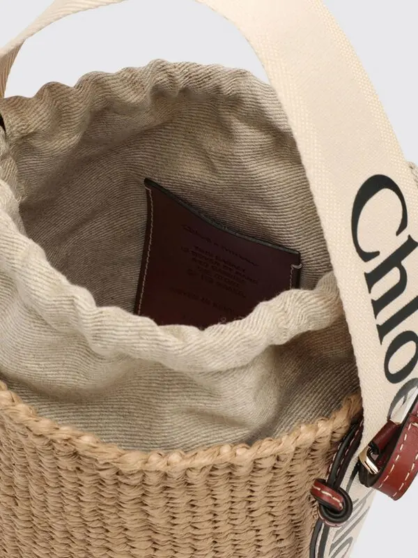 Chloé Woody Mini Raffia Bucket Bag - White