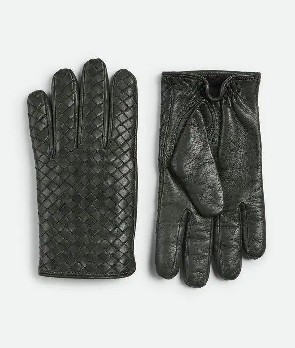BOTTEGA  VENETA Intrecciato Leather Gloves - Dark Green