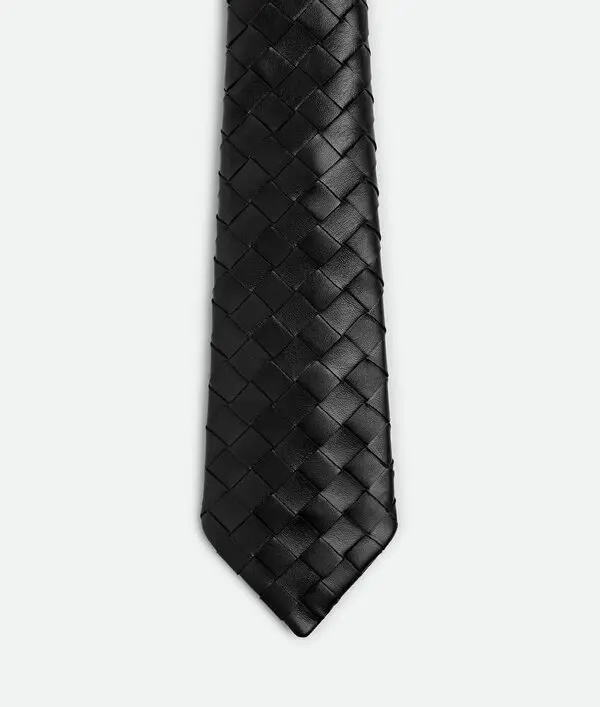 Bottega Veneta Intrecciato Leather Neck Tie - Black