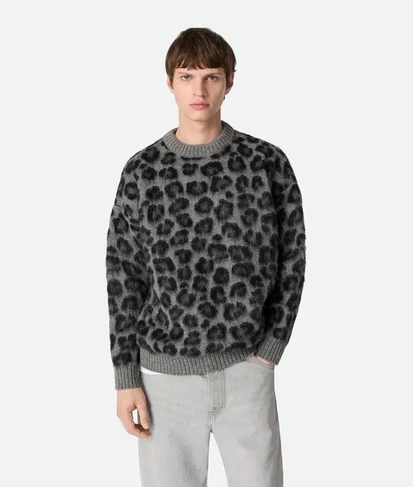 BOTTEGA  VENETA Leopard Jacquard Mohair Sweater - Gray/black