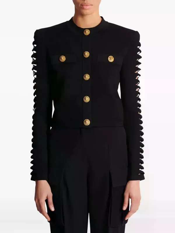 Balmain Cut-out Sleeve Buttoned Cardigan