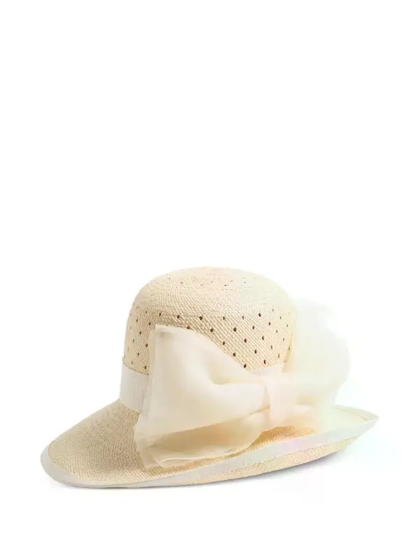 Valentino Garavani Vlogo Panama Hat With Organza Bow - Neutrals