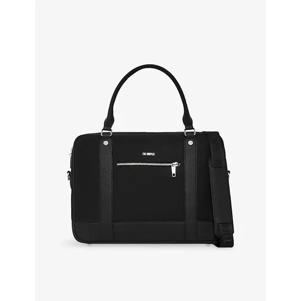 The Kooples Logo-embossed Canvas And Leather Briefcase - Black
