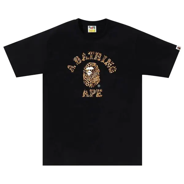 A BATHING APE Wild Leopard Pattern College Tee - Black