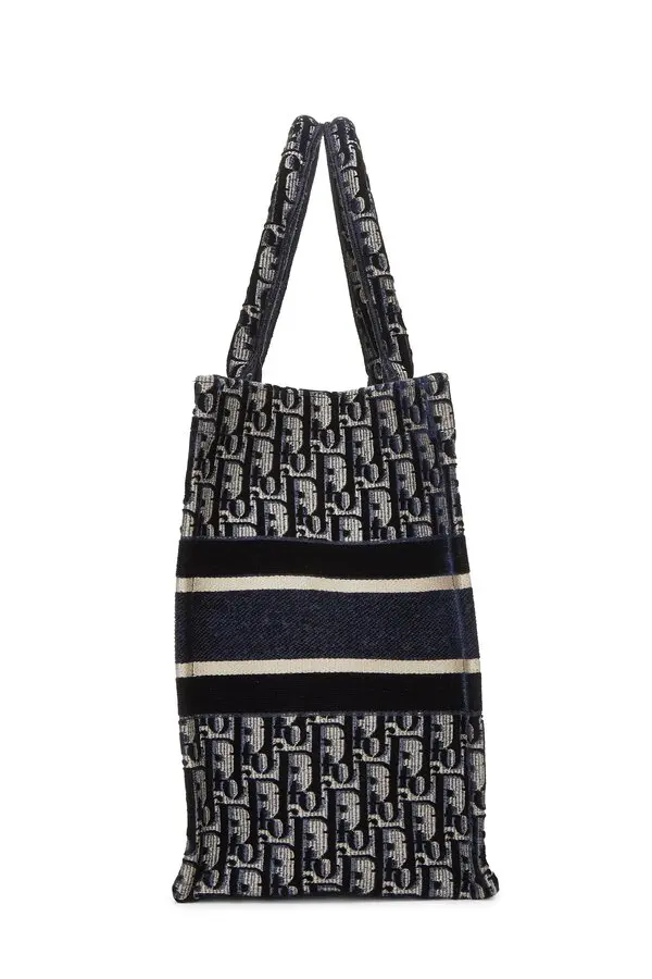 Dior Oblique Embroidered Book Tote - Navy