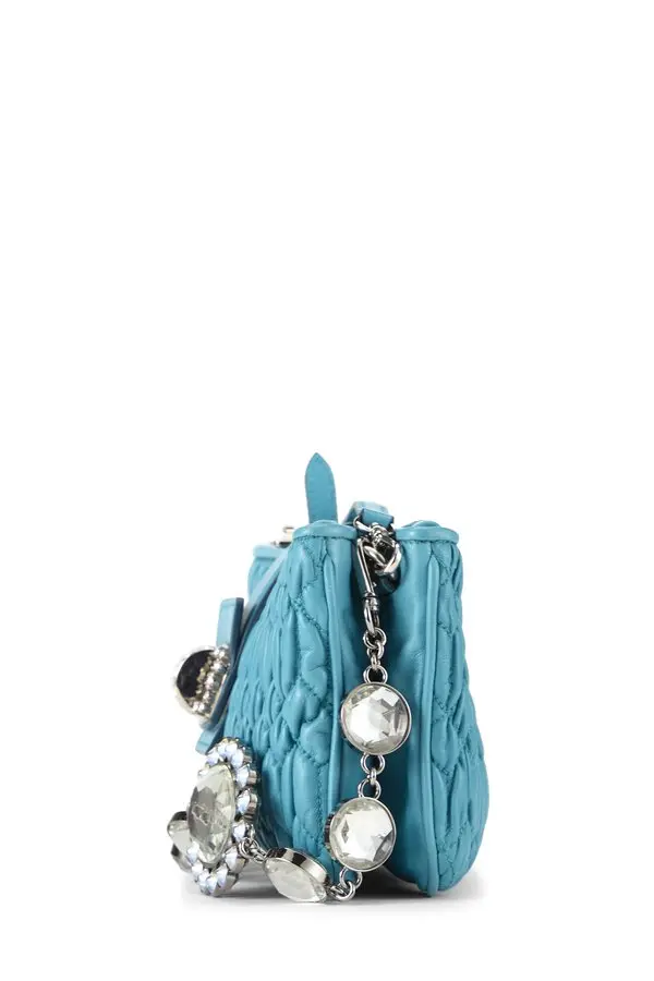 Miu Miu Nappa Crystal Flap Clutch With Chain - Blue