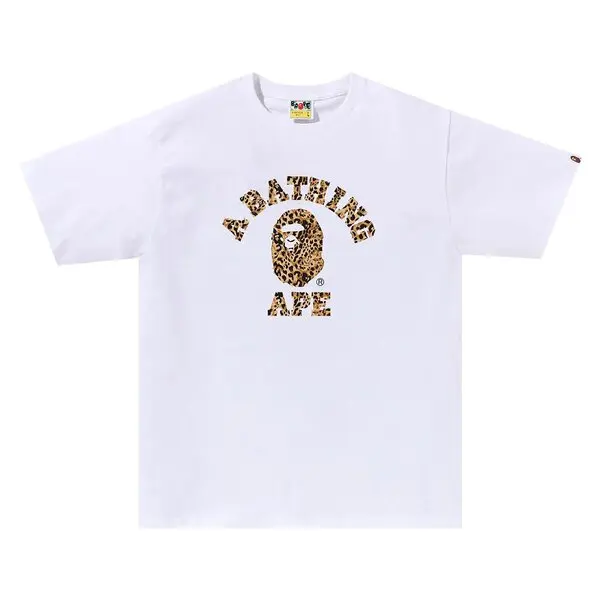 A BATHING APE Wild Leopard Pattern College Tee - White
