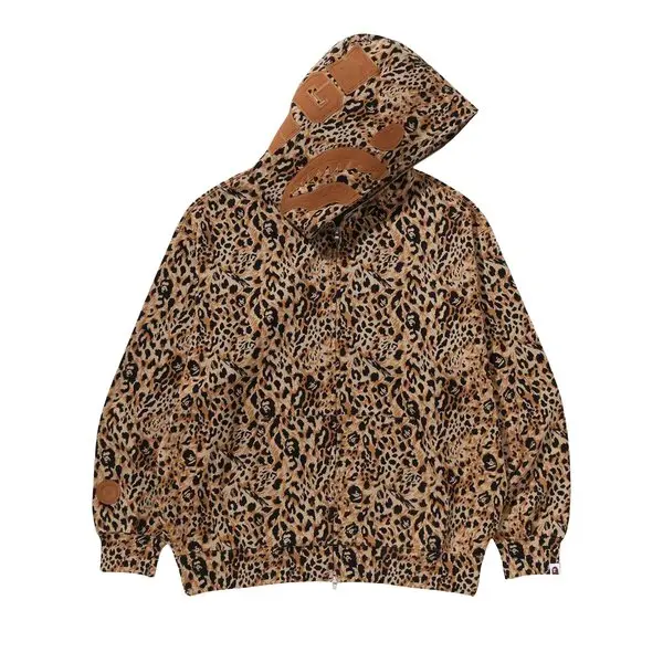 A BATHING APE Wild Leopard Shark Relaxed Fit Full Zip Hoodie - Tan