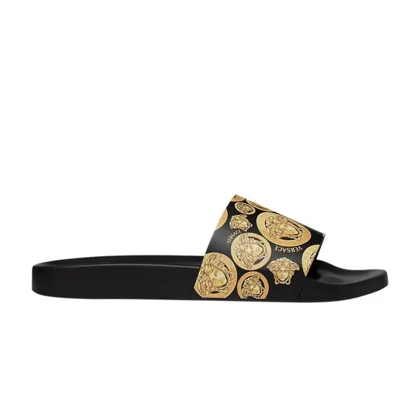 Versace Medusa Stud Leather Slides - Black