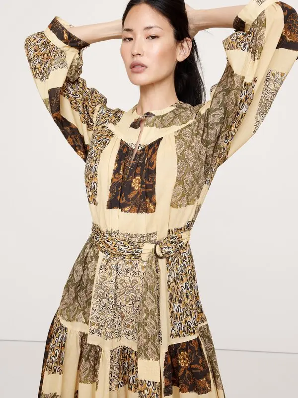 Banana Republic Cotton Tiered Maxi Shirt Dress - Dark Paisley Patchwork |  Editorialist