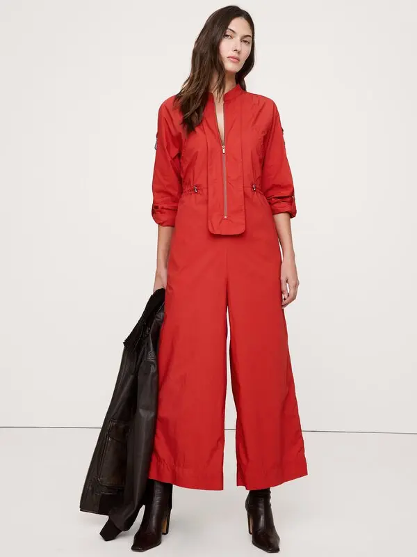 Banana Republic Cotton Poplin Zip Utility Cropped Jumpsuit - Pompeian Red