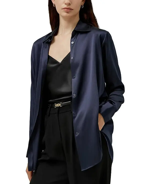 Lilysilk Silk Oversized Shirt - Navy Blue