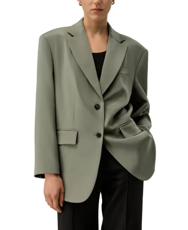Lilysilk Oversized Padded-shoulder Silk Blazer - Tea Leaf