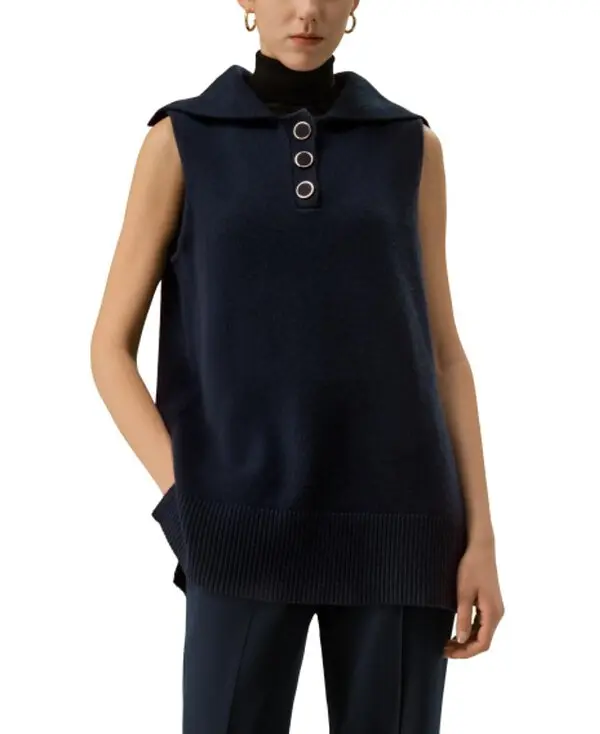 Lilysilk Sailor Collar Wool And Cashmere Blend Sweater - Navy Blue
