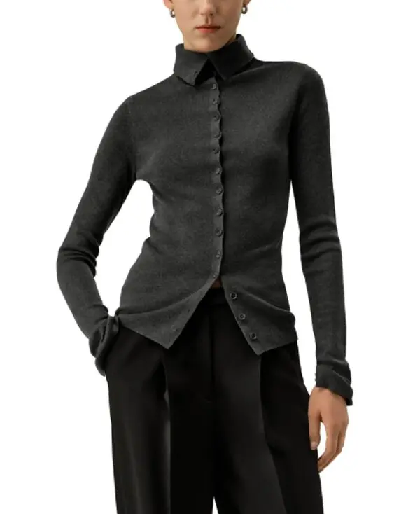 Lilysilk Silk Cashmere Slim Fit Sweater - Thunder