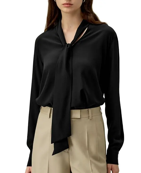 Lilysilk Silk Crepe De Chine Bowtie Blouse - Black