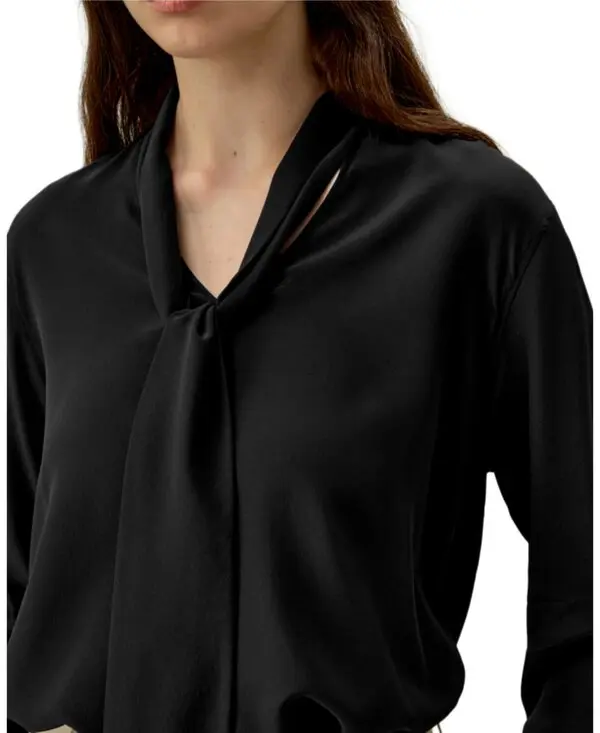 Lilysilk Silk Crepe De Chine Bowtie Blouse - Black