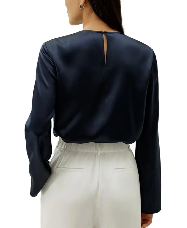 Lilysilk Silk Ruched-neck Top - Navy Blue