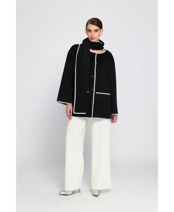 ELLE COLLECTION Detachable Scarf Coat