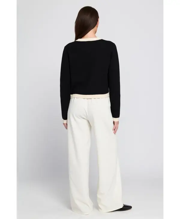 ELLE COLLECTION Fine Gauge Lightweight Cardigan - Black