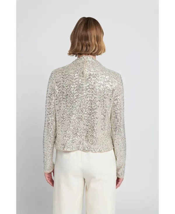ELLE COLLECTION Sequin Knit Mock Neck Top - Silver
