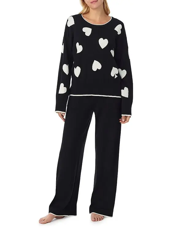 Kate Spade New York Long Sleeve Pajama Set - Scattered Heart Black