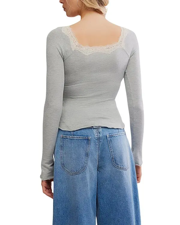 Free People Oh My Darling Ribbed Top - Heather Grey Combo