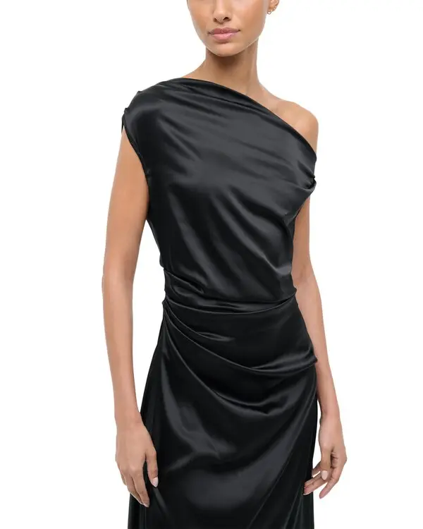 staud phare one shoulder dress Phare one-shoulder draped striped silk-blend satin maxi dress - multi