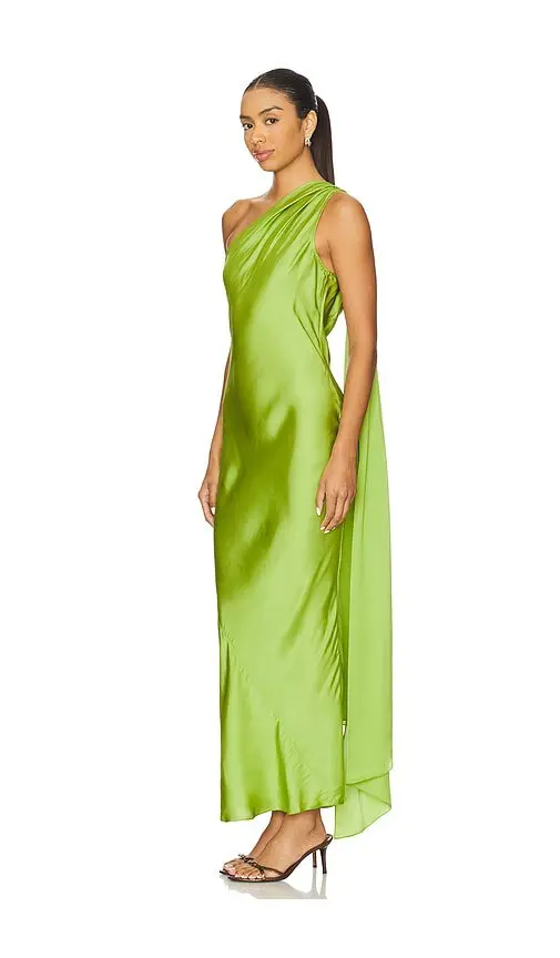 Alejandra Alonso Rojas For Fwrd One Shoulder Dress With Cape - Olive Green