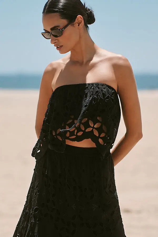 Tiare Hawaii Bora Bora Embroidered Strapless Top - Black