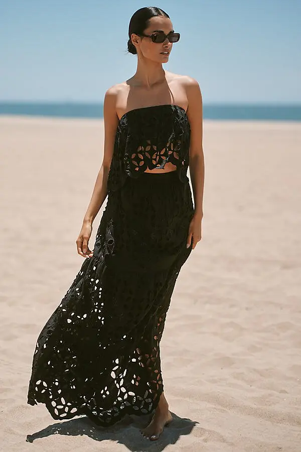 Tiare Hawaii Embroidered Midi Skirt - Black