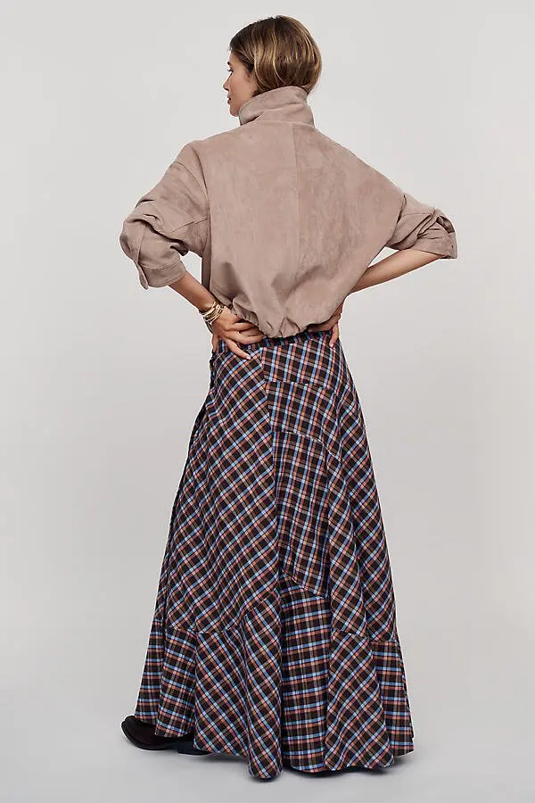 Anthropologie Olivette Plaid Maxi Skirt - Brown Plaid