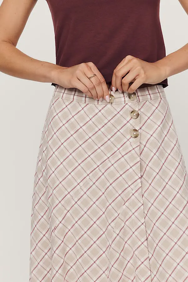 Anthropologie Olivette Plaid Maxi Skirt - Ivory Plaid