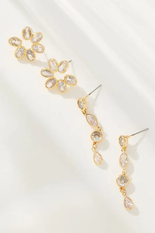 Anthropologie Crystal Fete Earrings, Set Of 2 - Gold