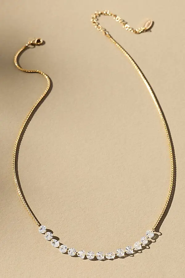 Anthropologie Delicate Crystal Chain Necklace - Clear